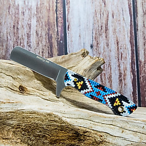 WHISKEY BENT HAT CO. Bullcutter Fixed Blade Knife 440C Stainless Steel 2.5" Blade w/Leather Sheath (Sky Bead)