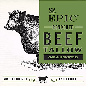 EPIC Beef Tallow, Grass-Fed, Keto Friendly, Whole30, 11oz Jar