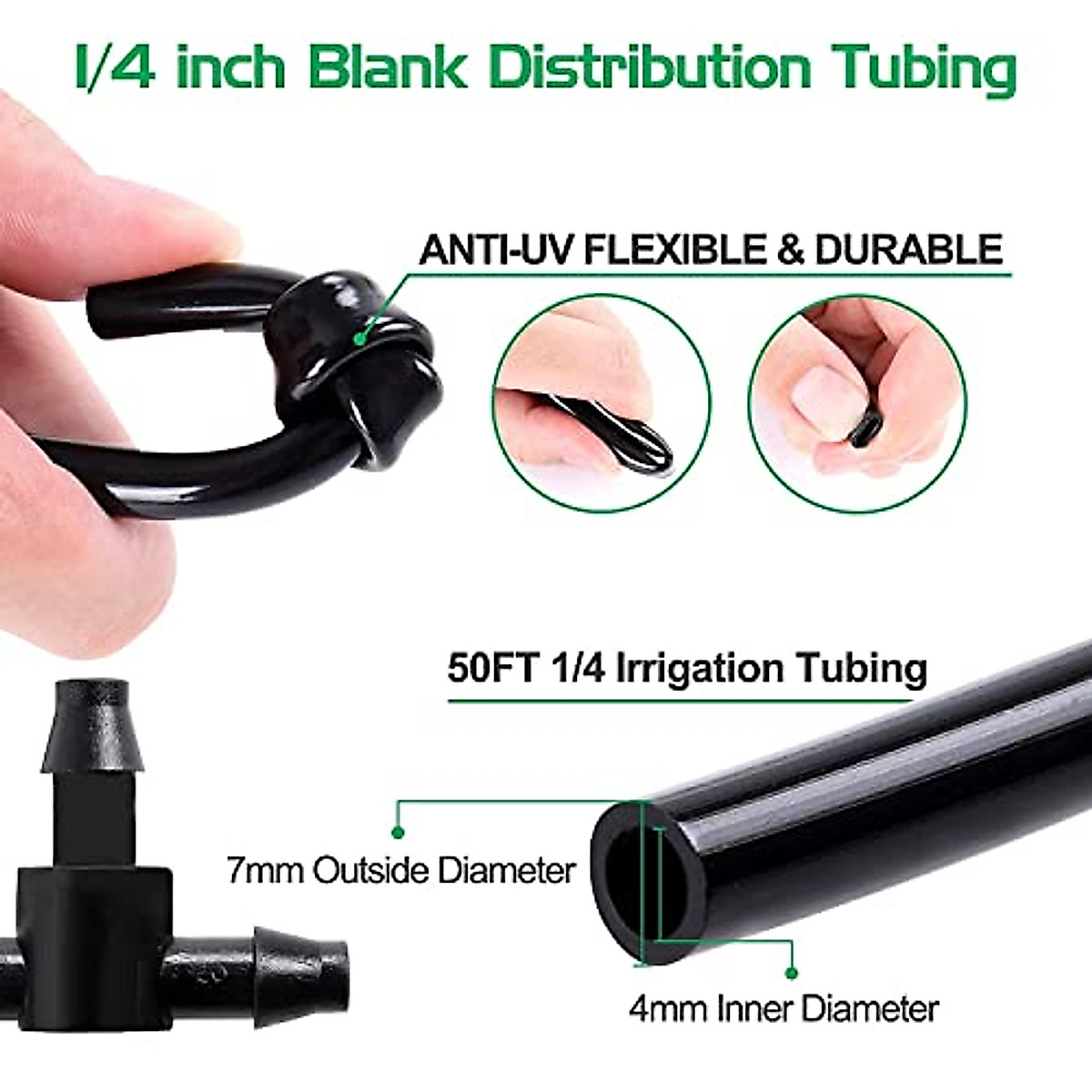 MIXC 1/4-inch Mist Irrigation Kits Accessories Plant Watering System with 50ft 1/4” Blank Distribution Tubing Hose, 20pcs Misters, 39pcs Barbed Fittings, Support Stakes, Quick Adapter, Model: GG0B