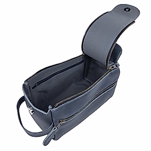 Hide & Drink, Toiletry Bag w/Handles, Hygiene Organizer, Travel Dopp, Razor Case, Bathroom, Shaving, Cosmetic Storage, Travel & Grooming Essentials, Full Grain Leather, Handmade, Slate Blue