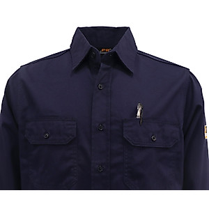 KONRECO FR Shirts for Men Long Sleeve Button Down Flame Resistant HRC2 Men's Welding Shirts Navy- Size XL