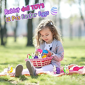 CAKKA Easter Eggs with Toys Inside, 12 Pack Prefilled Easter Eggs with Bunny Animal Plush, 3” Pre Filled Plastic Easter Eggs, Easter Fillers Stuffers Toys for Toddlers 1-3 Baby Girls