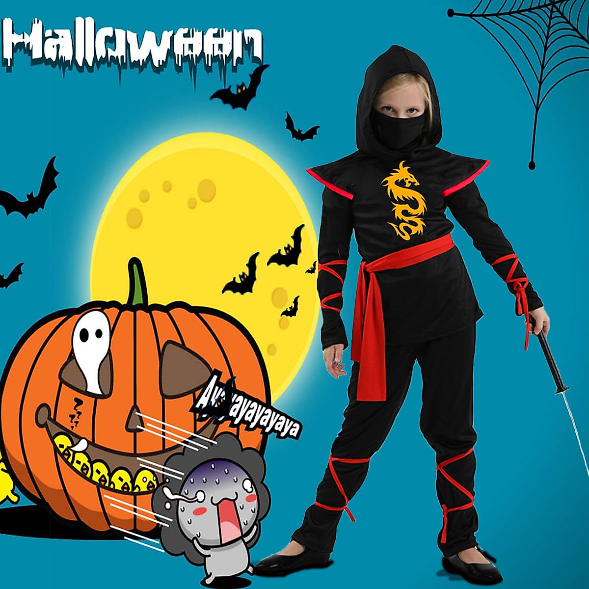 SATKULL Girls Ninja Costume Halloween Ninja Costumes Set for Kids Girl Ninjas Role Playing Dressing Suit(Kids-M-6/7T)