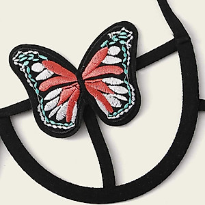 Atezch_ Women Butterfly Bra G-String Thong Set Halter Lingerie Teddy Two Piece Hollow Out Backless Bodysuit Strap Babydoll Sleepwear (Black, M)