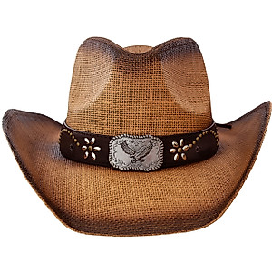 Queue Essentials Men & Women's Woven Straw Cowboy Cowgirl Hat Western Outback w/Wide Brim (Eagle)