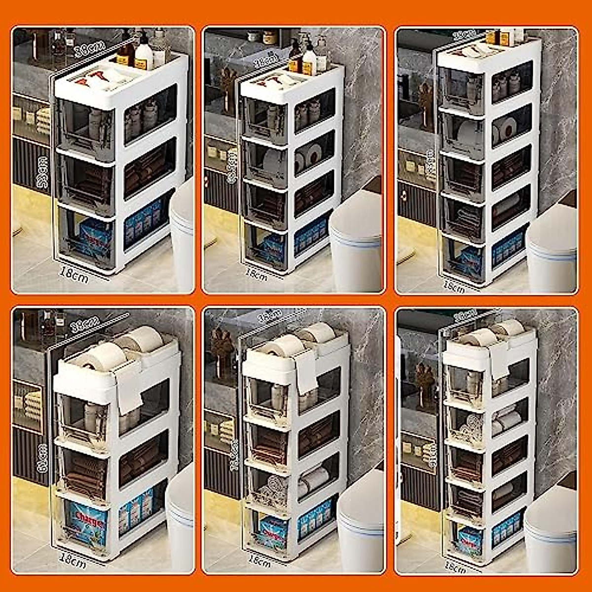 Bathroom Storage Cabinet with Doors and Shelves, Toilet Paper Storage, Waterproof Toilet Paper Storage Organizer, Narrow Storage Cabinet for Bathroom Storage,5 Tier,White top Tissue Box (5 Tier Brown