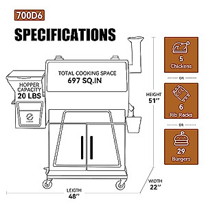 Z GRILLS 2023 Newest Pellet Smoker with PID 2.0 Controller, 2 Meat Probes, 697 Cooking Area, Rain Cover for Outdoor BBQ, 700D6