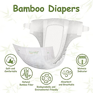 Aimisin Bamboo Disposable Baby Diapers Plant-Based Biodegradable Soft Absorbent Diapers for Babies Hypoallergenic for Sensitive Skin (S(5-16Lbs)-36ct)