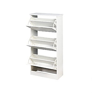 GEDELITE Entryway Shoe Cabinet, White Shoe Storage Cabinet with 3 Flip Doors,Shoe Cabint,20.94x9.45x43.11 inch