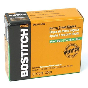 BOSTITCH SX50351-3/16G 1-3/16-Inch by 18 Gauge by 7/32-Inch Crown Finish Staple (3,000 per Box)