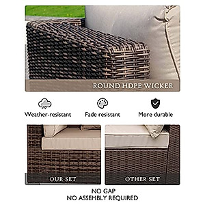 SUSIE'S GARDEN Wicker Patio Furniture Conversation Set No Assembly Outdoor Sectional Sofa Aluminum Brown Couch Modern Deck Rattan Furniture (6pcs Conversation Set)