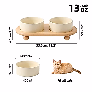 Havniva Ceramic Elevated Cat Food and Water Bowl , Kitty Bowl , Raised Cat Dish , Cat Feeder (2 x Cream White + Stand)