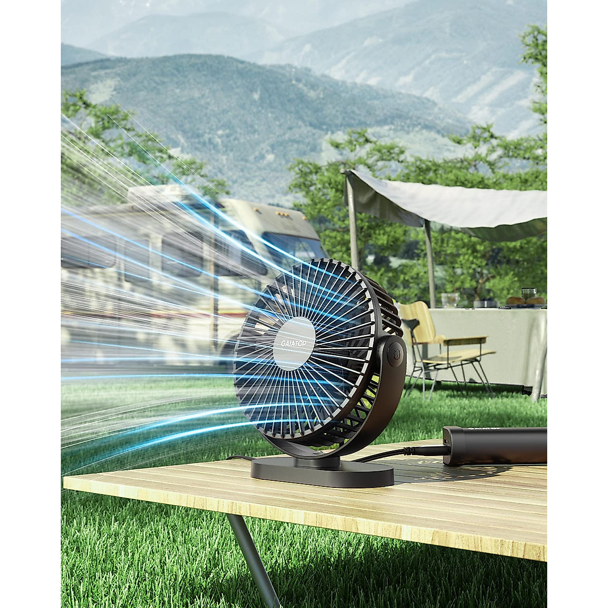 Gaiatop USB Desk Fan, 3 Speeds Powerful Portable Fan, 5.5 Inch Quiet Cooling Mini Fan, 90° Rotate Small Table Fan with 5ft Cable Personal Fan for Desktop Home Office Travel Black