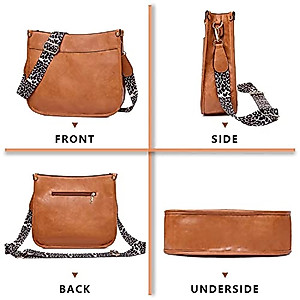 AUYOCO Vegan Leather Crossbody Bags for Women, Crossbody Purse with 2 Guitar Straps Zipped Pockets Handbag Shoulder Bag