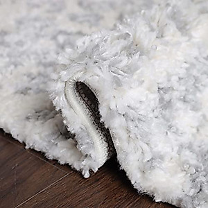 SUPERIOR Indoor Shag Area Rug Perfect for Bedroom, Kitchen, Laundry Room, Entryway, Office, Playroom, Plush Fuzzy Carpet Cover, Contemporary Modern Boho Geometric, 4' x 6', Grey-Cream