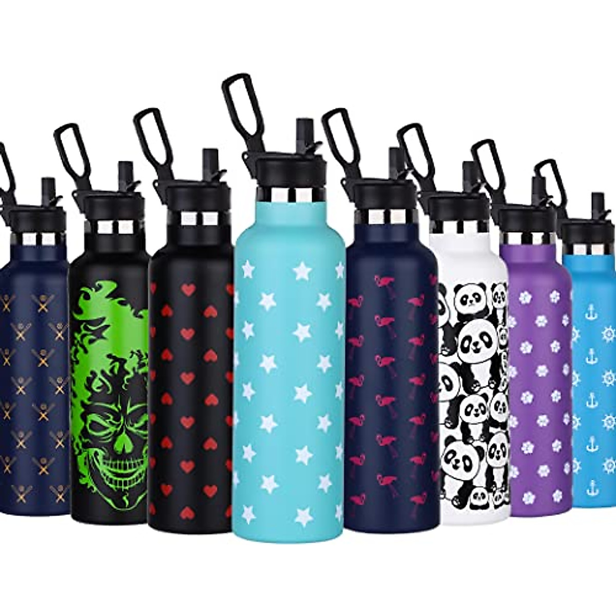 QISSZION Kids Insulated Bottle with Handle & Straw 25oz, Vacuum Stainless Steel Water Bottles Leakproof for School, BPA Free Flask Metal Thermos for Boys & Girls - Stars