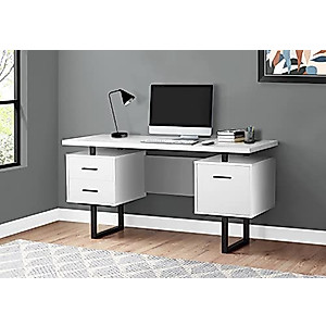 Monarch Specialties 7631 Computer Desk, Home Office, Laptop, Left, Right Set-up, Storage Drawers, 60" L, Work, Metal, Laminate, White, Black, Contemporary Desk-60 x 23.75 W x 30.25" H