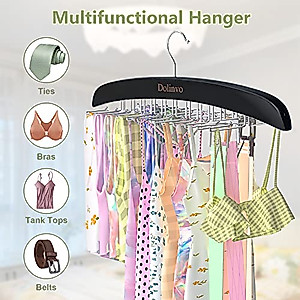Tank Tops Hanger with 24 Large Capacity, Bra Space Saving Hangers Heavy Duty Wooden with 360°Rotating Hooks, Closet Organizer for Tank Tops, Camisole, Bathing Suits, Bras, Scarfs etc, Black
