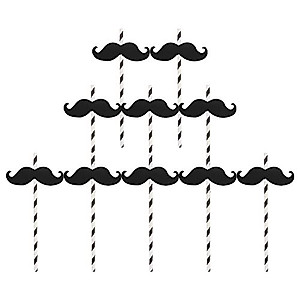 VALICLUD 20Pcs Mustache Party Straws Striped Paper Straws Drinking Straws for Wedding New Year Birthday Party Supplies Black