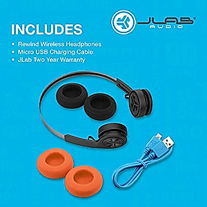 JLab Rewind Wireless Retro Headphones | Bluetooth 4.2 | 12 Hours Playtime | Custom EQ3 Sound | Music Controls | Noise Isolation | with Microphone | Throwback 80s 90s Design | Black