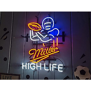 Queen Sense 20"x16" Miller High Life FootBall Neon Sign Light Man Cave Bar Pub Beer Gift Neon Lamp A120MHLFB