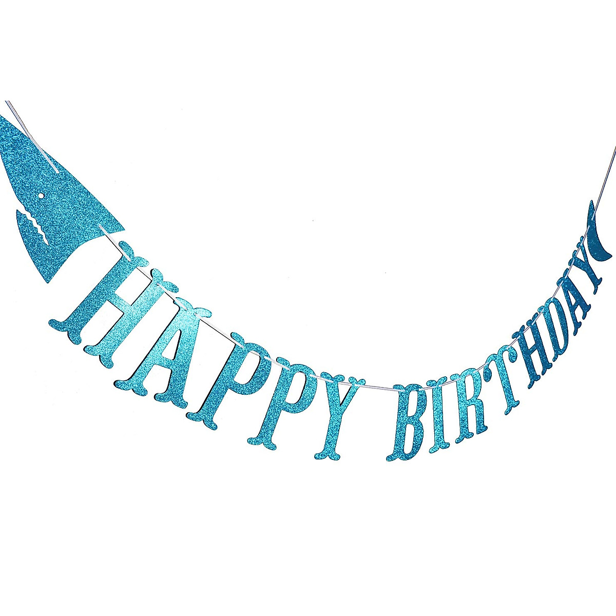 Shark Happy Birthday Banner and Shark Garlands, Ocean Beach Under The Sea Theme Party, Shark Party Supplies (Blue)