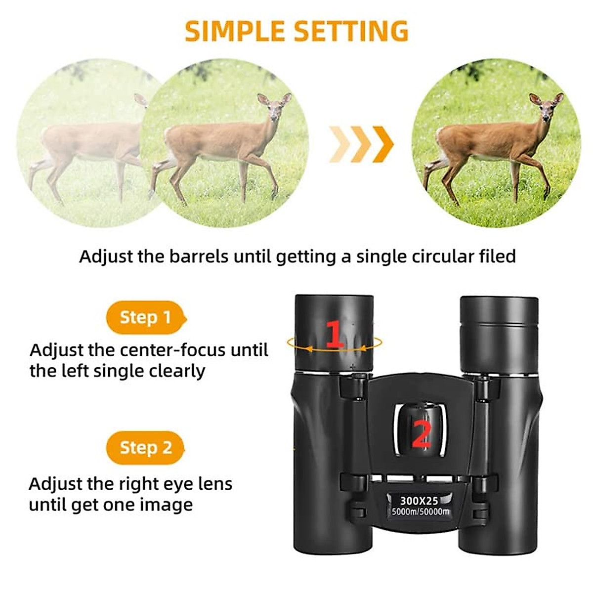 300x25 HD Powerful Binoculars 5000M Long Range Folding Mini Telescope Professional Hunting Telescope Zoom Military HD BAK4 FMC Optics for Hunting Sports Outdoor Camping Travel Outdoor Gifts