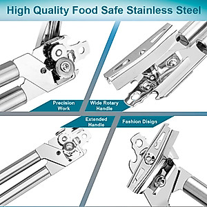 Can Opener Manual, Professional Food-Safe Stainless Steel Can Opener, Easy to Use for Kitchenaid, Can Opener/Jar/Bottle Opener with Smooth Edge(2 Spare Blades)