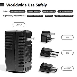 Upgraded 2000W 220V to 110V Voltage Converter Step Down Voltage for Hair Dryer,Straightener,Curling Iron,Cell Phone Power Converter with 2-Port USB and UK/AU/US/EU 10A Plug Adapter (Black-Write)