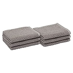 Amazon Basics Odor Resistant Textured Hand Towel, 16 x 26 Inches - 6-Pack, Dark Gray