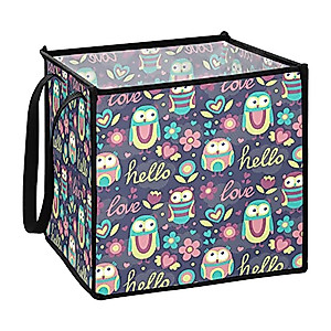 Kigai Owl Cube Storage Bins, 13x13x13inch Collapsible Fabric Storage Cubes Organizer with Handles Decorative Storage Baskets for Home, Shelf, Closet
