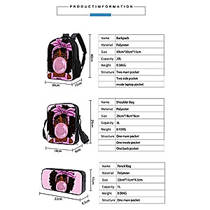 FDASLJ African Girl Backpack - 3 In 1 Book bag Daypack with Shoulder Bag Pencil Case
