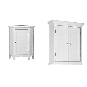 Elegant Home Fashions Glancy One Shutter Doors Wooden Corner Stand Floor Cabinet White & Teamson Home Glancy Detachable Bathroom Cabinet, White