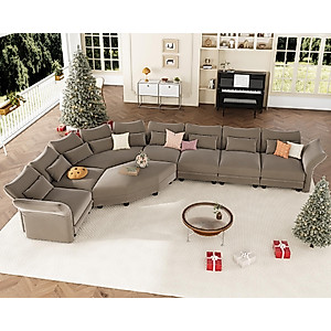 LLappuil Sectional Couch Convertible Oversize U Shaped Modular Sectional Sofa with Storage Easy Clean Anti-Scratch 8 Seat Velvet Sectional for Living Room, Brown