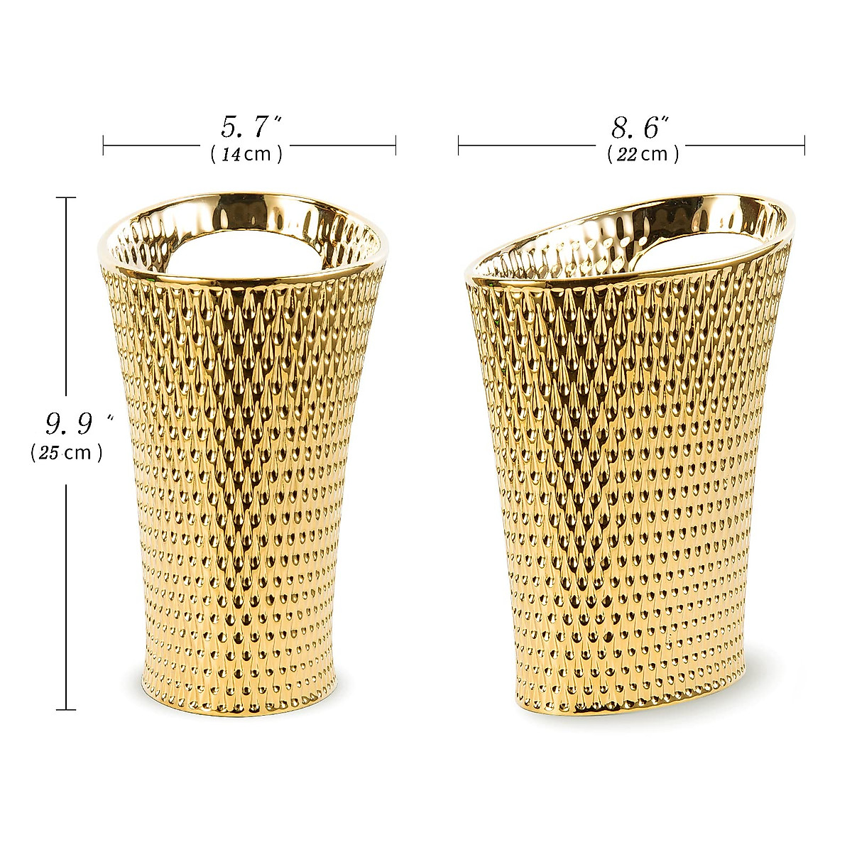 BASDHE Mini Desktop Trash Can, 1.5L Capacity, Gold Color, Ceramic Material, Inclined Opening Design, Fits Small Spaces