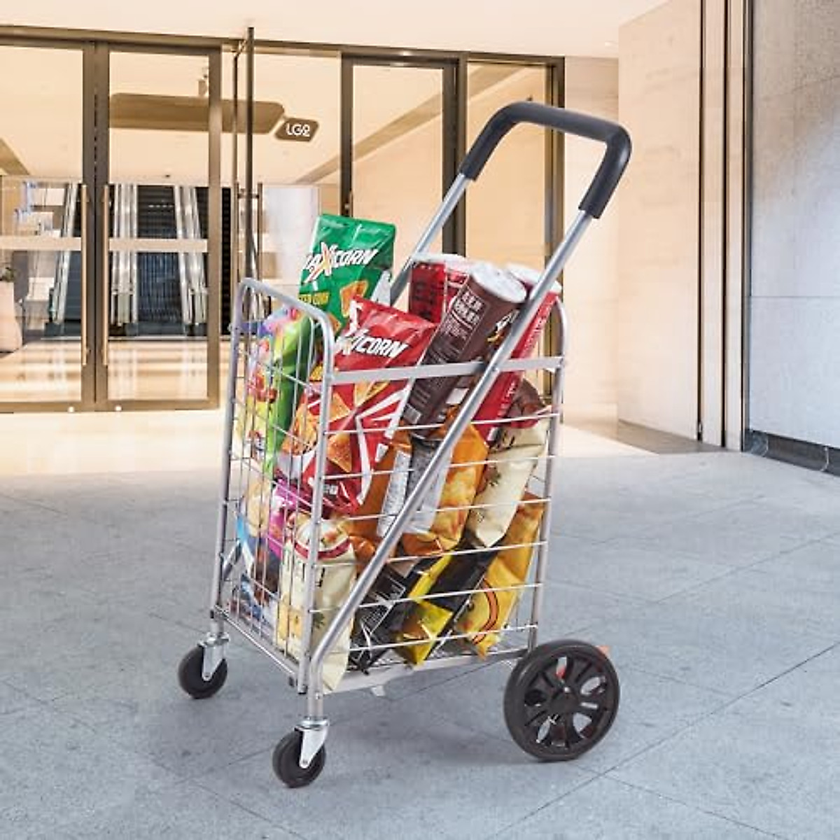 VEVOR Folding Shopping Cart, 110 lbs Static Load Capacity, Grocery Utility Cart with Rolling Swivel Wheels, Heavy Duty Foldable Laundry Basket Trolley Compact Lightweight Collapsible Luggage, Silver