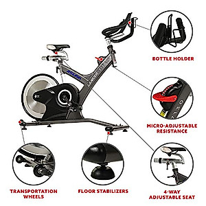 Sunny Health & Fitness Asuna 7130 Lancer Cycle Exercise Bike - Magnetic Belt Drive Commercial Indoor Cycling Bike with SPD Style/Cage Pedals, 285 LB Max Weight and Low Q-Factor