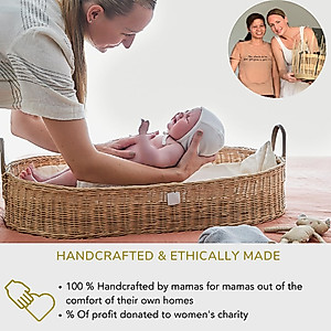 BEBE BASK Premium Baby Changing Basket - Artisan-Crafted Rattan with Extra High Sides - Wicker Changing Basket for Baby Dresser - All Accessories Included - Complete Set for Nursery (Rattan)