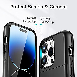 JETech Wallet Case for iPhone 14 Pro 6.1-Inch (NOT for iPhone 14 Pro Max 6.7-Inch) with Card Holder, Dual Layer Shockproof Protective Phone Cover, Sliding Hidden Slot (Black)