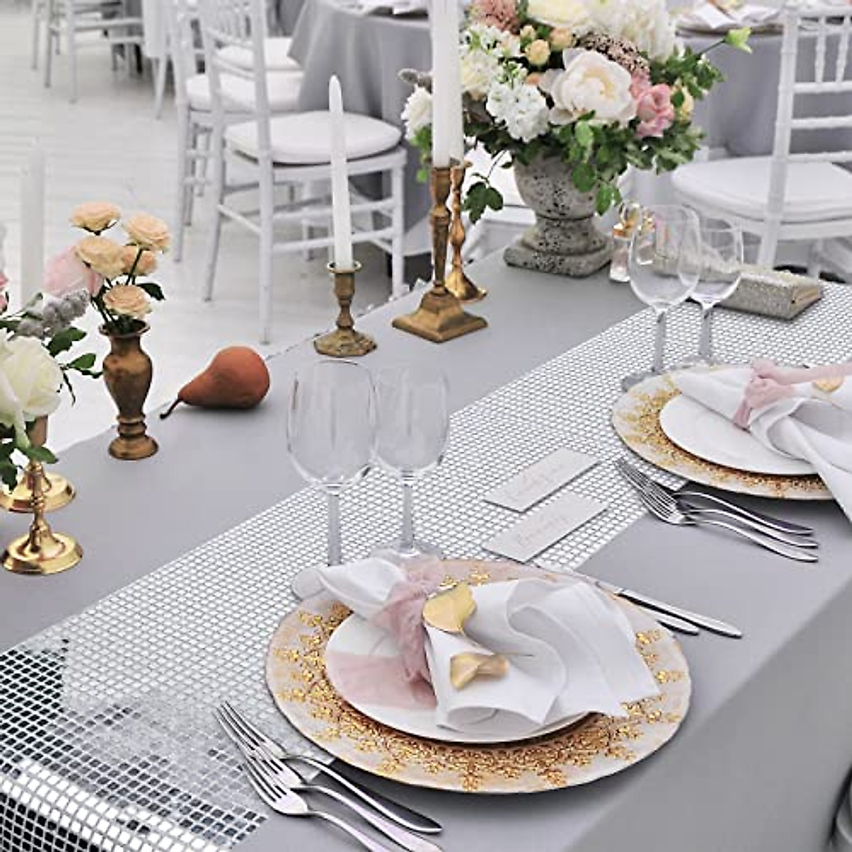 3 Packs 12 x 108 Inches Disco Party Table Runner Mirror Silver Foil Table Runner Glitter Table Cover Sparkle Sequin Tablecloth for 70s 80s Disco Dance Party Wedding Bachelorette Home Table Decorations