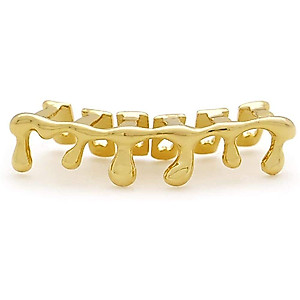 canjoyn 18K Gold Teardrop Bottom Grillz 6 Teeth Lower Teeth Drip Cap Grillz