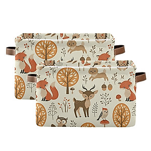 ALAZA Rectangular Storage Bins with Handles,Collapsible Autumn Forest Jungle Animal Fox Deer Rabbit Laundry Hamper Storage Box for Toy Bins,Gift Baskets Bedroom,Clothes,Pack 1