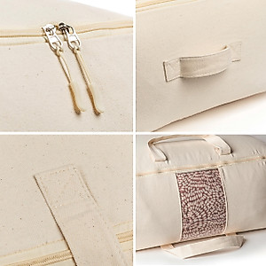 Soft Canvas Storage Bags with Zipper. Thick Breathable, 1pc King/Queen Comforter Organizer. Four Carrying Handles and Window. Large 25x19x9in Bag for Sheets Blankets Bedding Pillows, Clothes