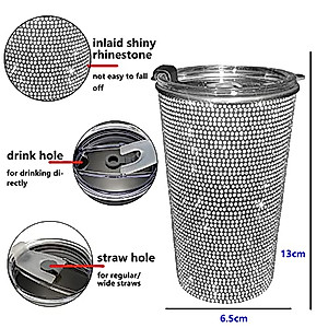 Bling Diamond Straw Cup,17oz Stainless Steel Thermal Bottle,Vacuum Double Wall Insulated Cup Glitter Water Bottle,Bling Cup, Leak-Proof Insulated Coffee Cup for Gym Fitness Travel Office Use (silver)