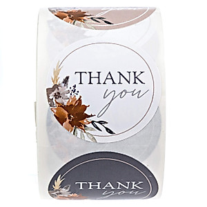 Indie Autumn Floral Thank You Labels / 250 Fall Flower Stickers / 1.5" Round Thank You Stickers / 3 Beautiful Thanks Designs