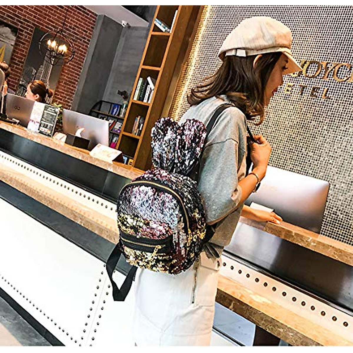 Gulilasa Shoulder Bag For Women With Cute Rabbit Ears Backpack Sequins Shoulder Bag Travel Day pack(Colors)