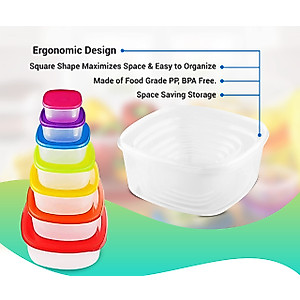 ARSUK Plastic Food Containers Set with Airtight Lids 7 PCs, Kitchen Storage Organization Stackable Containers for Lunch Snacks Sandwich Sauces, BPA Free Microwave Freezer Dishwasher Safe