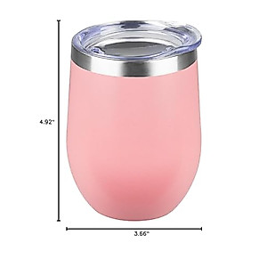 StarSpeed 12oz Wine Tumbler with lid, Stainless Steel Travel Mugs Stemless Double Wall Insulated Coffee Cup, Insulated Wine Glasses Travel Tumbler for Cold & Hot Drinks(Light Pink, 1)