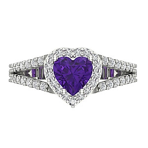 Clara Pucci 1.75ct Heart Cut Solitaire Genuine Natural Purple Amethyst Engagement Promise Anniversary Bridal Ring 18K White Gold 10.5