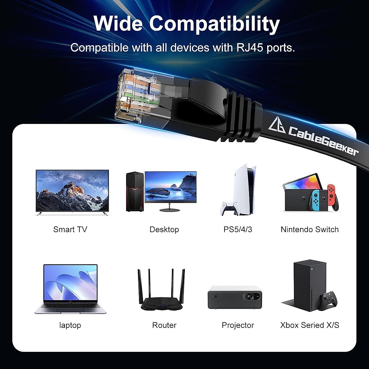 Cat 6 Ethernet Cable 10 ft (5 Pack) (at a Cat5e Price but Higher Bandwidth) Flat Internet Network Cables - Cat6 Ethernet Patch Cable Short - Black Computer Cable with Snagless RJ45 Connectors